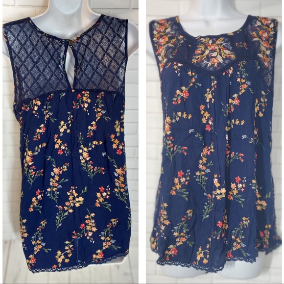 mason & belle | Tops | Mason Belle Navy Floral Embriodered Lace Billowy ...